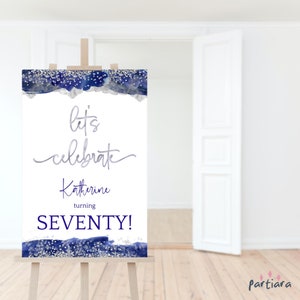 Blue Silver Birthday Party Welcome Sign for Men Printable - Etsy