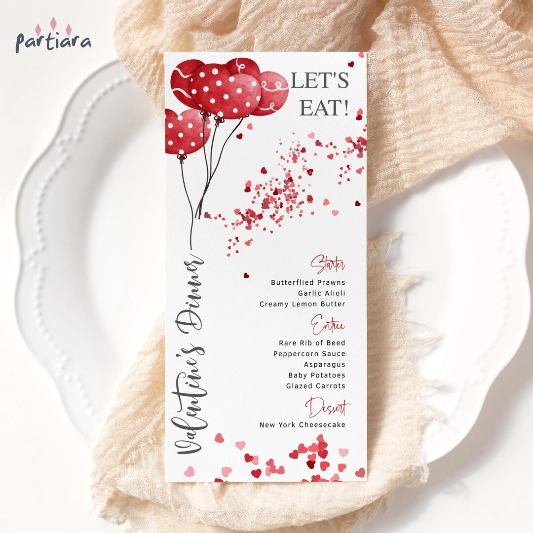 Sweetheart Menu Card Editable Template, Girl Valentines Day Party ...