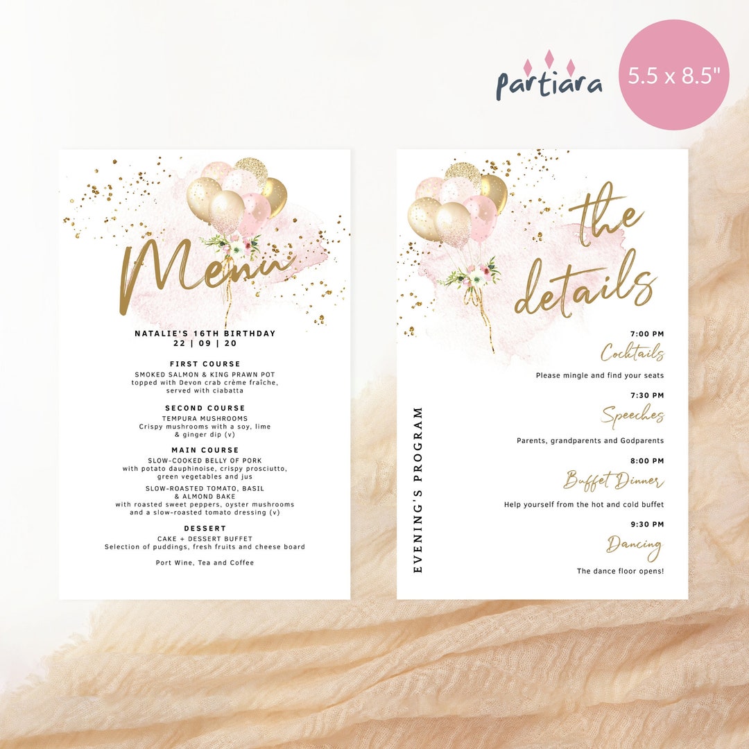 Birthday Program Template, Menu Cards With Itinerary, Ladies Dinner ...
