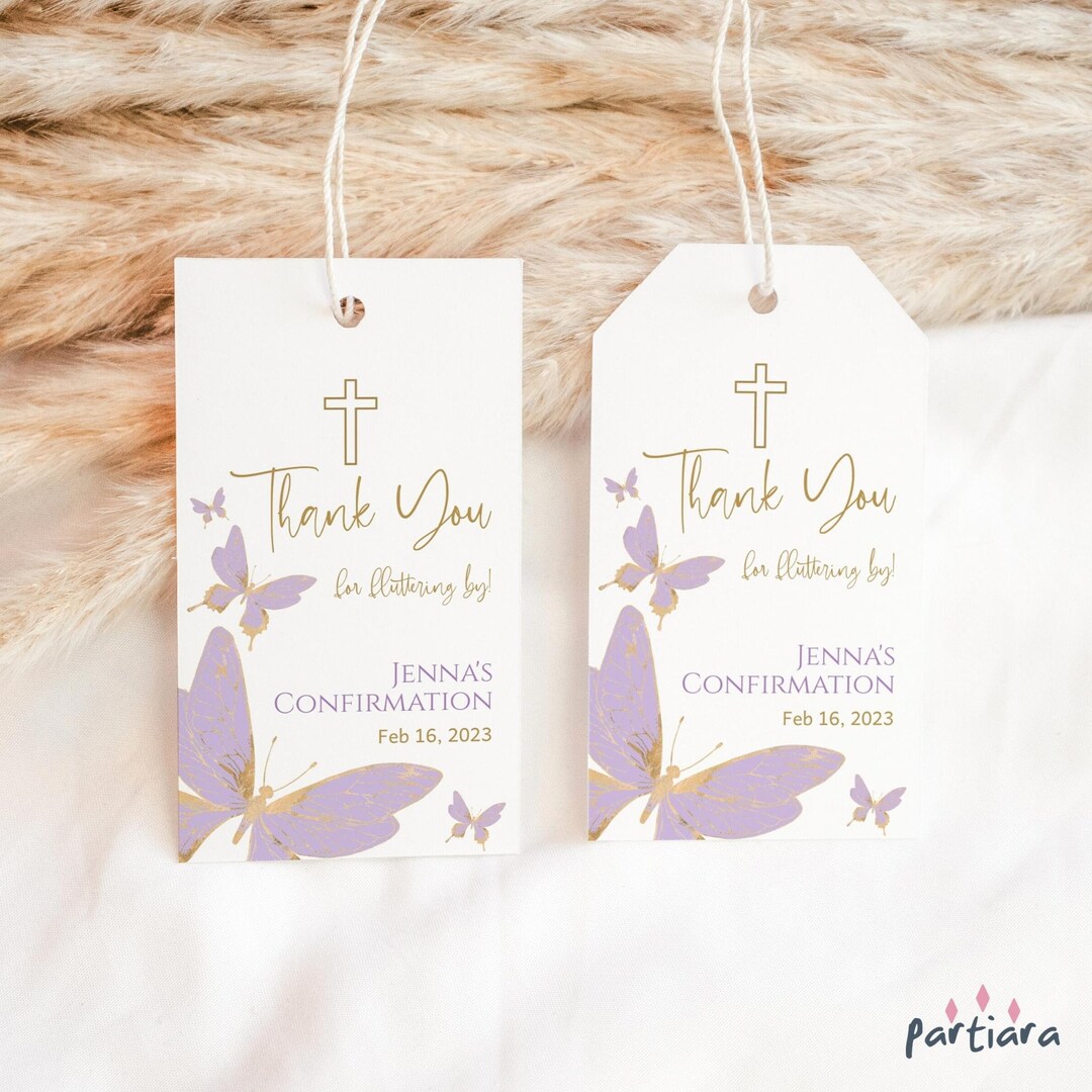 Butterfly Favor Tag Template, Girls Confirmation Party Gifts Thank You ...