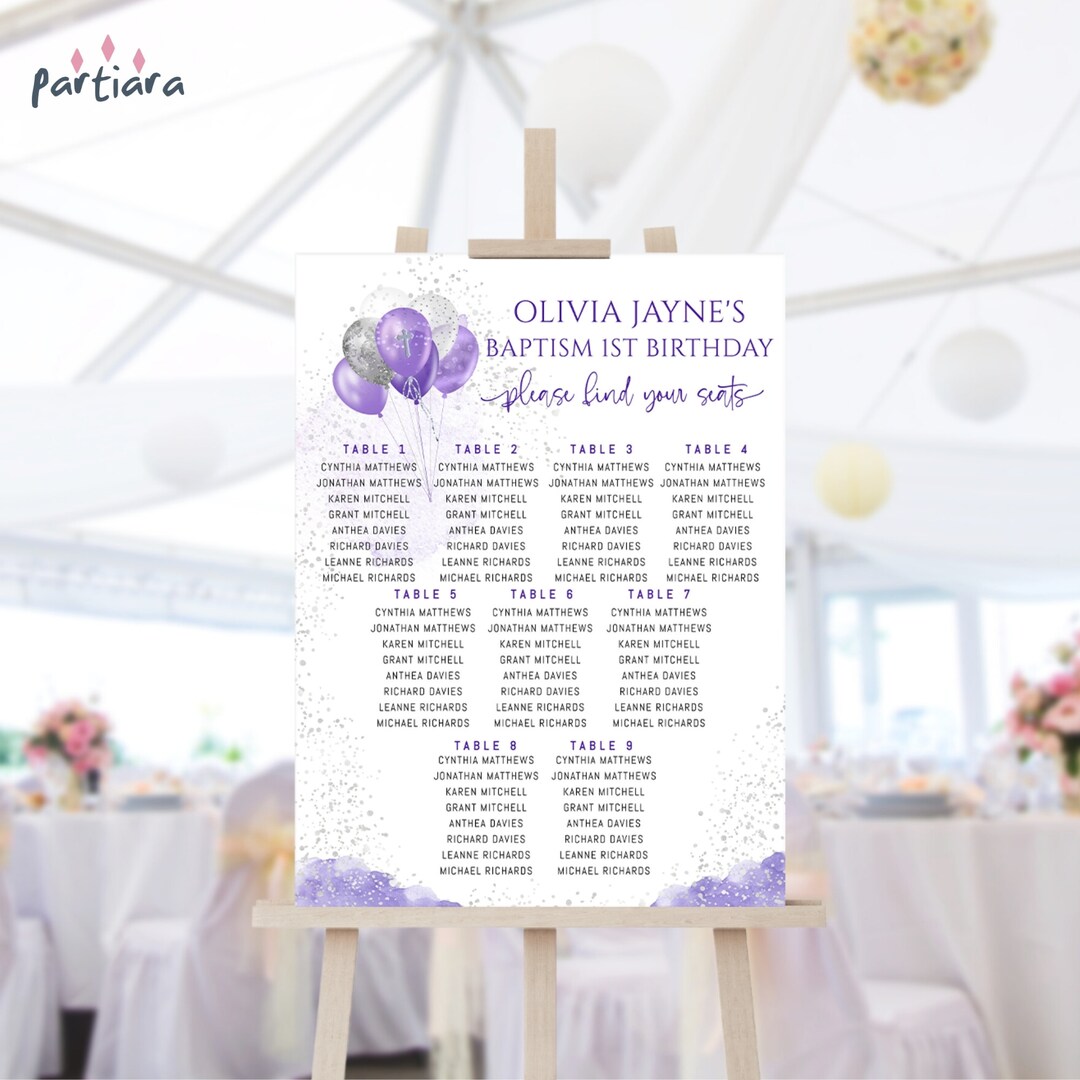 Seating Chart Lilac Baptism Table Seating Sign Printable, Baby Girls ...