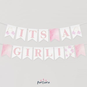 Baby Shower Banner Rainbow Party Sign Printable It's a Girl Bunting ...