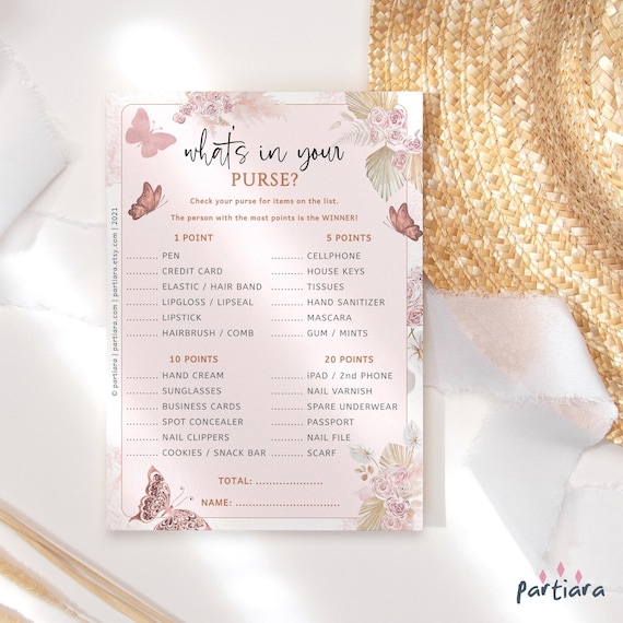 Girl Baby Shower Game What's in Your Purse Editable - Etsy