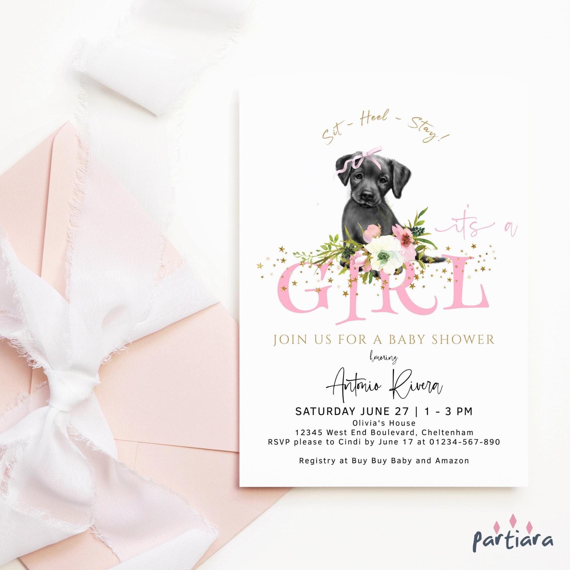 Puppy Dog Baby Shower Invitation Printable Girl Baby Sprinkle - Etsy