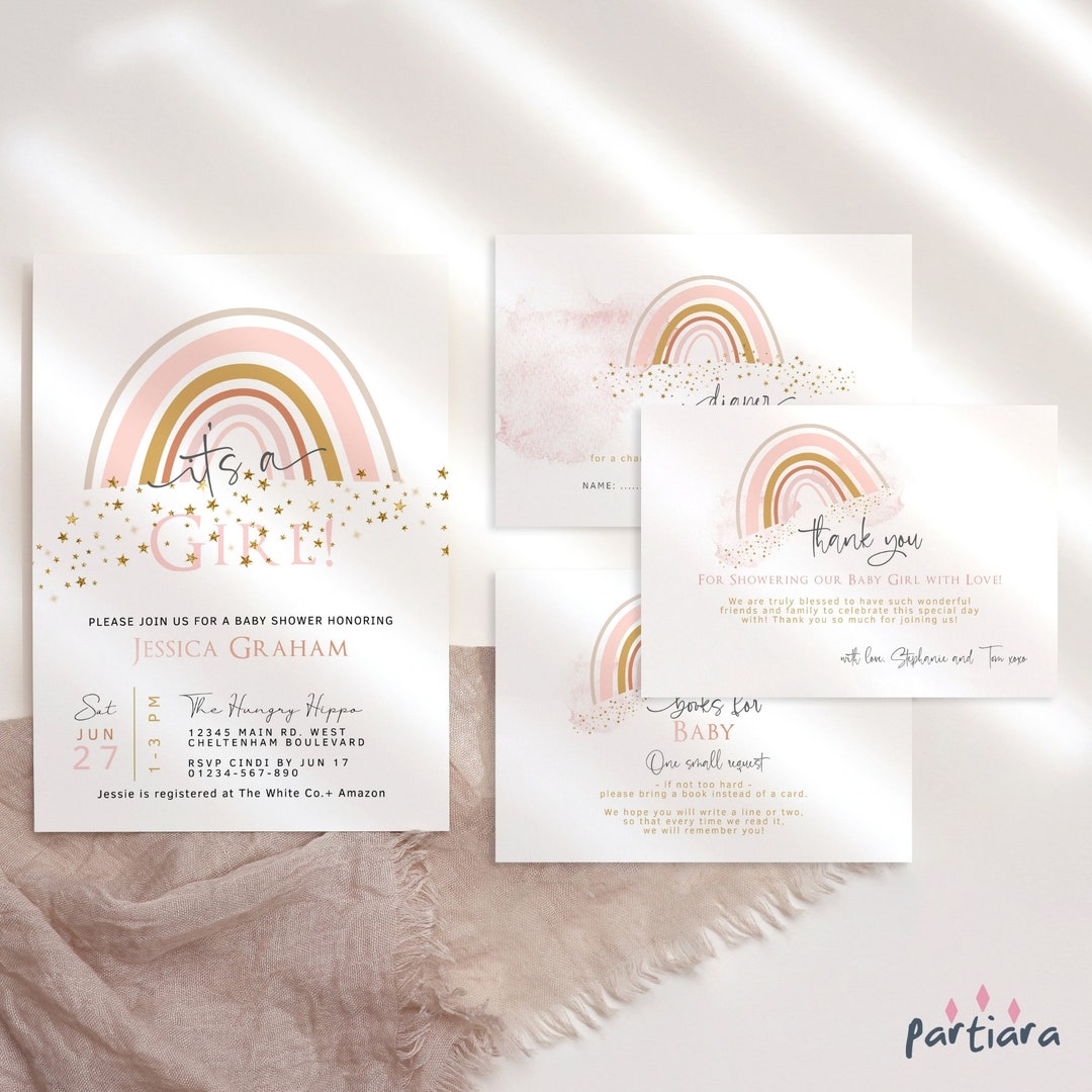 Boho Rainbow Invite Set Printable Girl Baby Shower Bohemian - Etsy