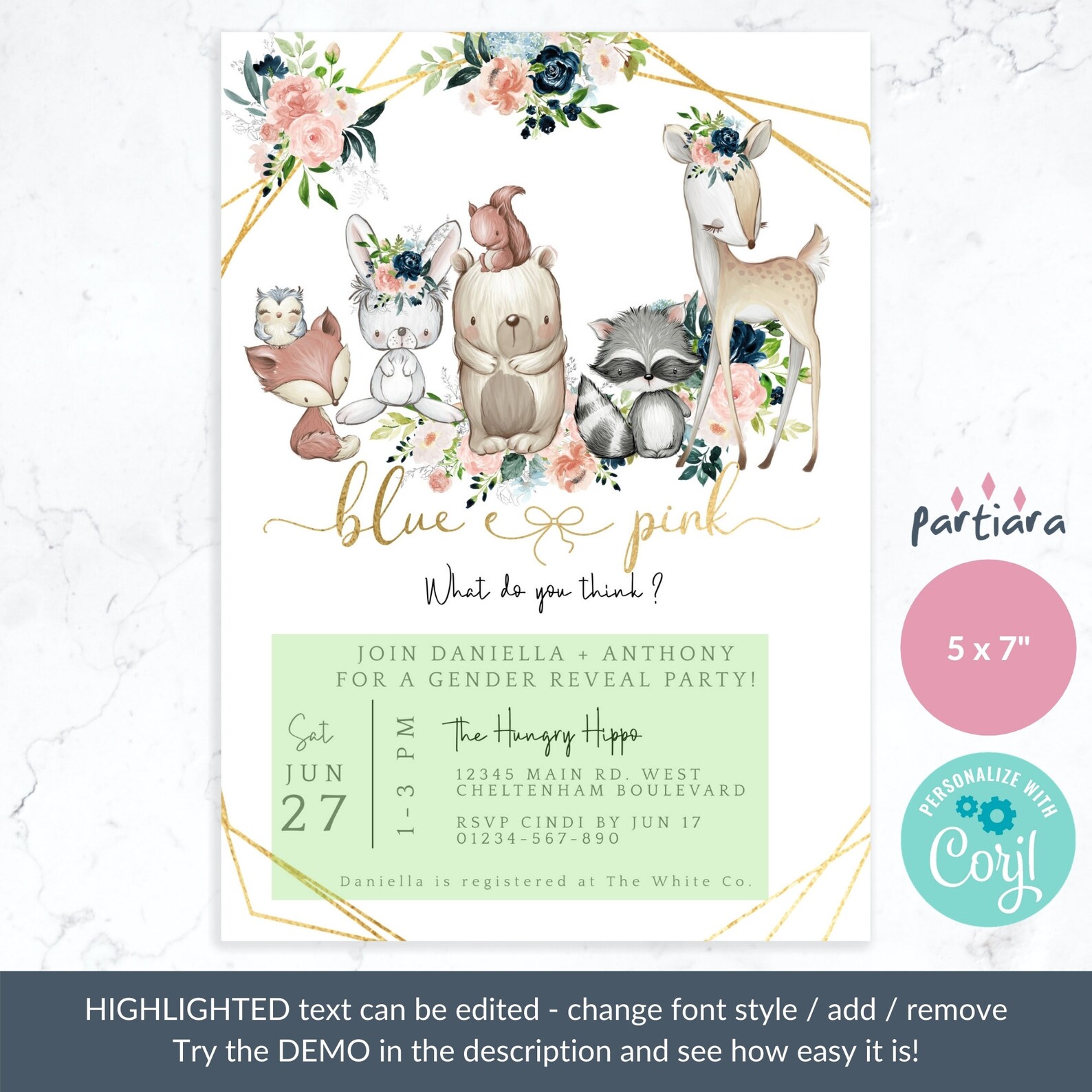 Gender Reveal Invitation Woodland Animals Printable Party | Etsy