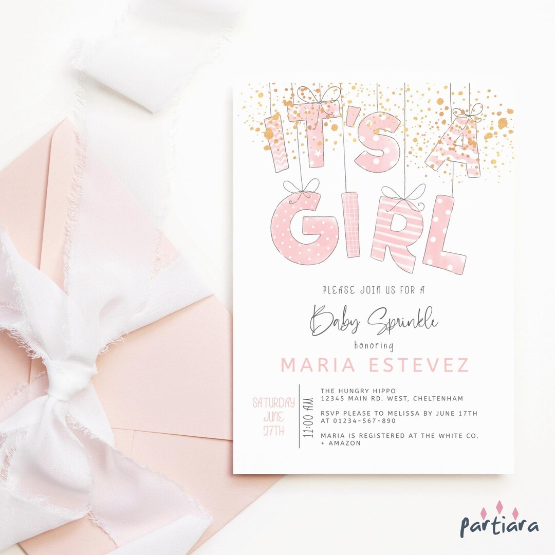 Blush Pink Gold Baby Sprinkle Invitation Girl Printable Baby Shower Tea ...