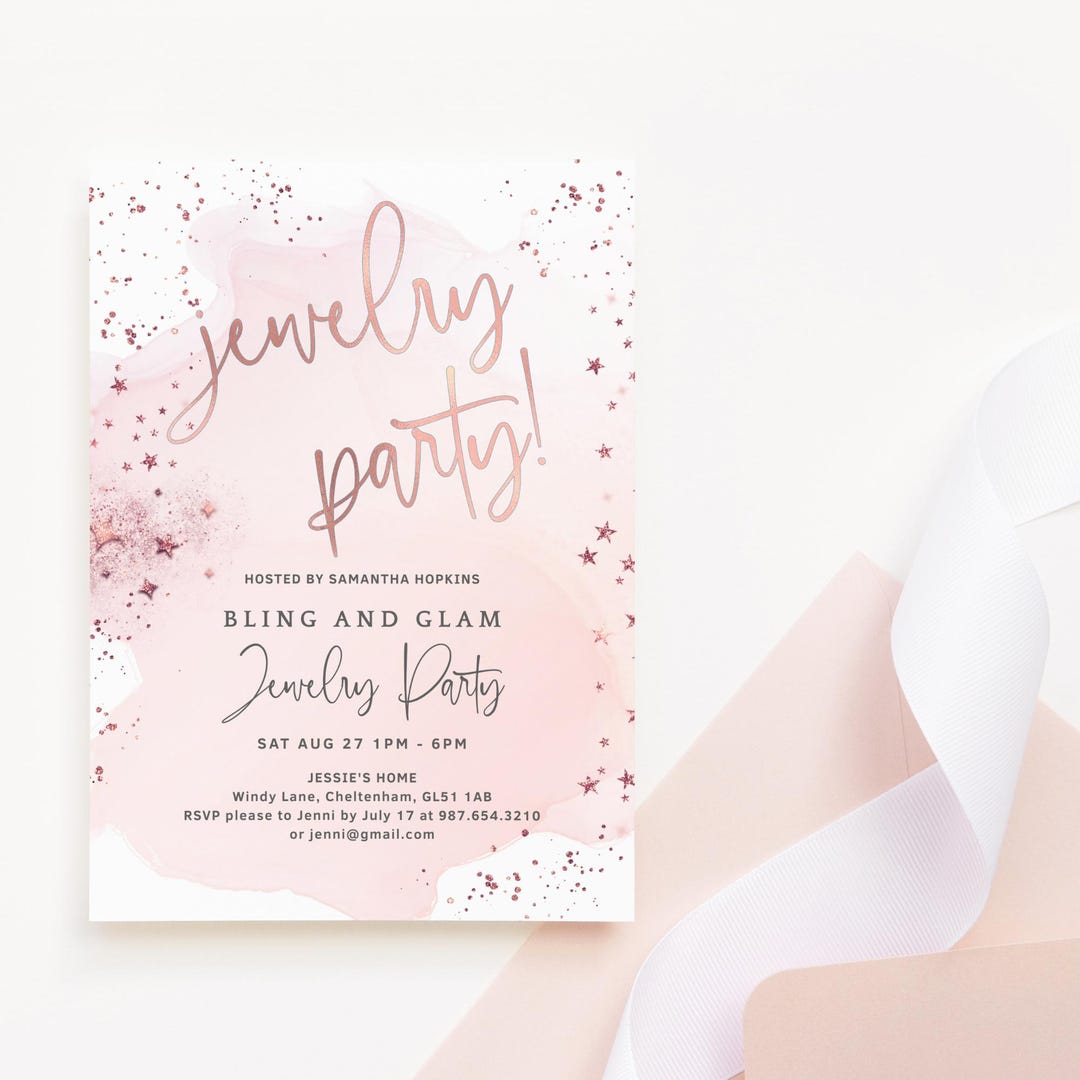 Jewelry Party Invitation Blush Pink Rose Gold Ladies Jewelry Exchange ...