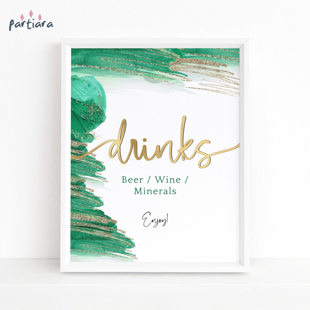 Emerald Green Bar Sign, Drinks Table Poster Printable, Ladies Birthday ...
