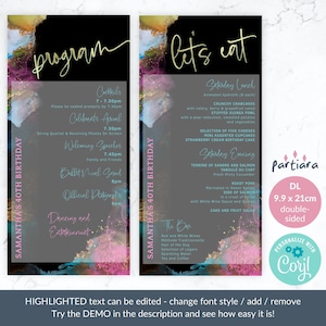 Menu and Program Card, Ladies Birthday Dinner Party Printable, Pink ...