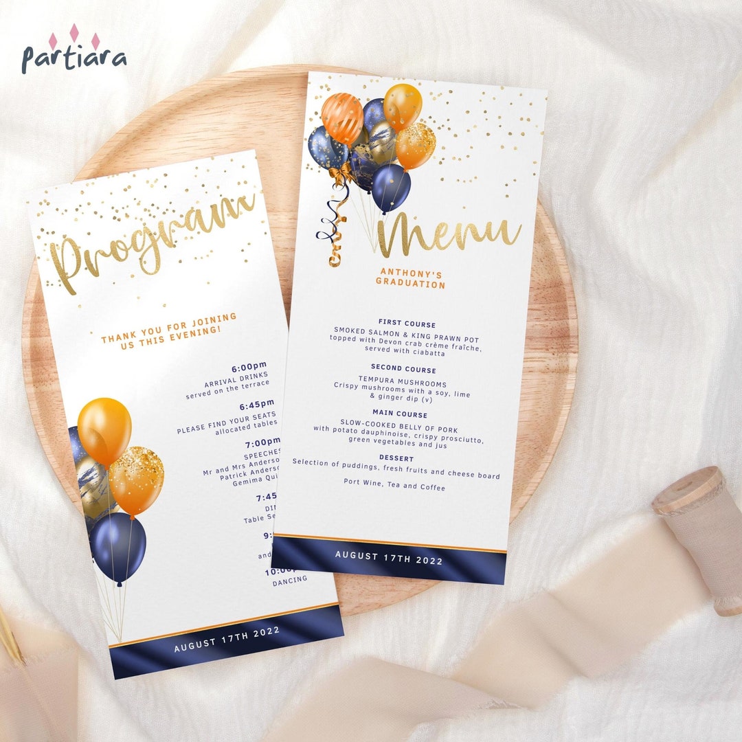 College Graduation Program, Menu and Programs Printable, Grad Party ...