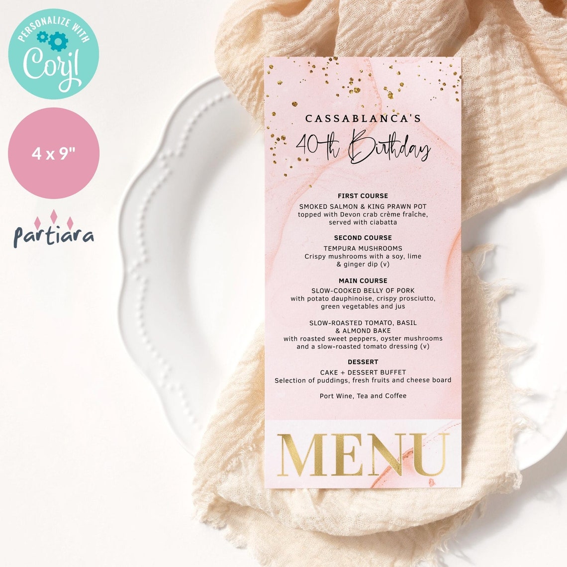 Pink Brunch Menu Card Editable Template, Birthday Dinner Menus ...