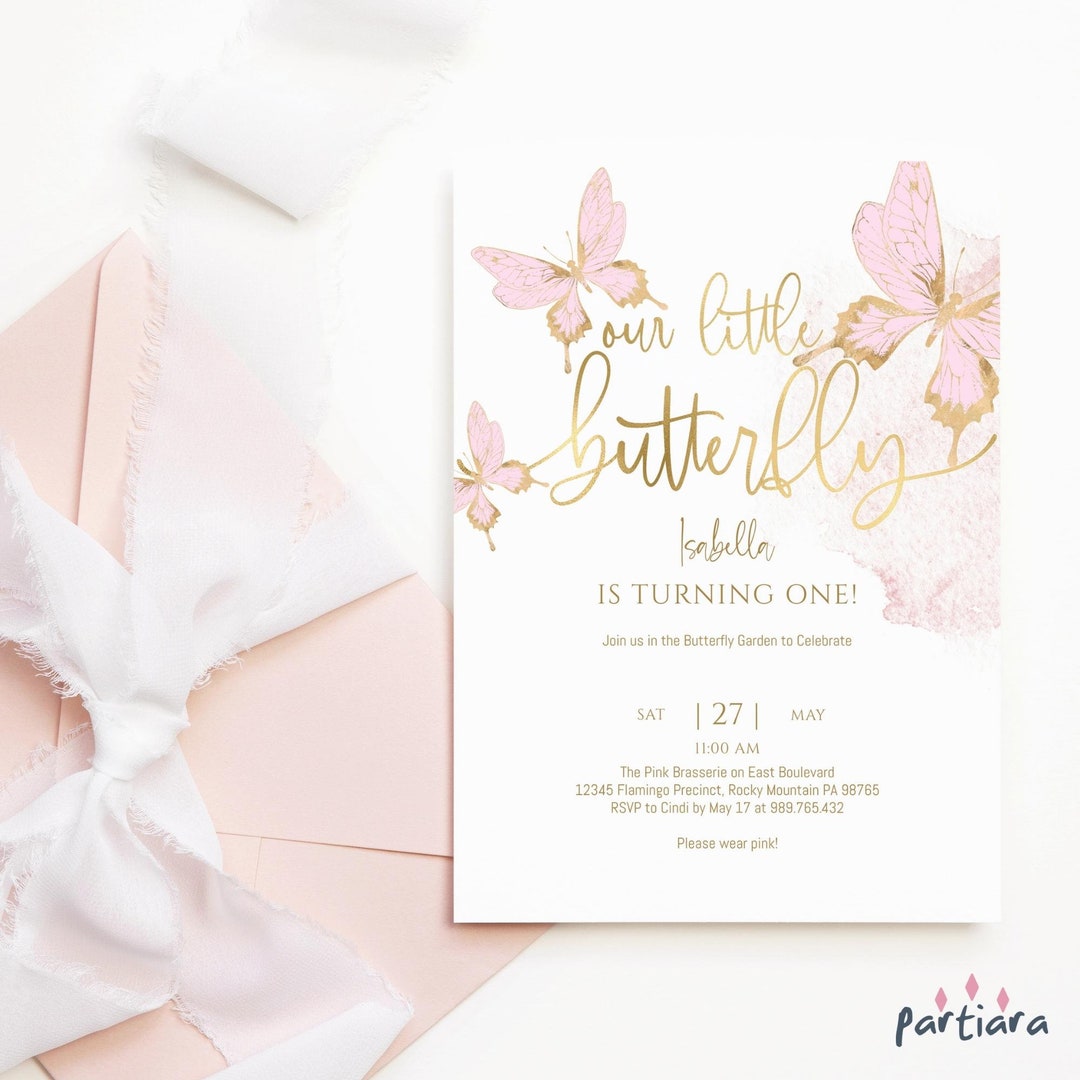 Pink Butterfly 1st Birthday Invitation Girl Printable Our Little ...