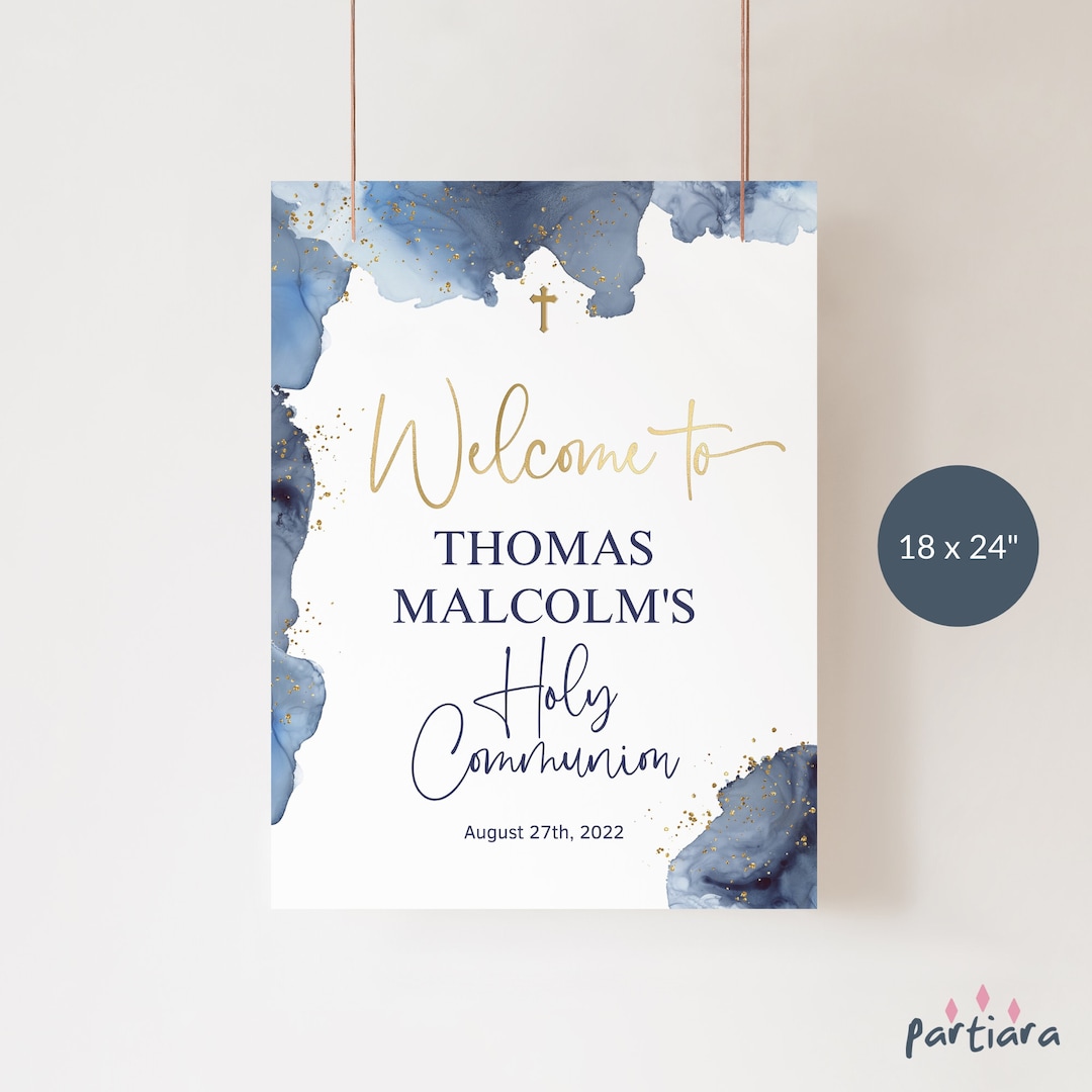 Blue Communion Welcome Sign Template, Boys First Holy Communion Welcome ...