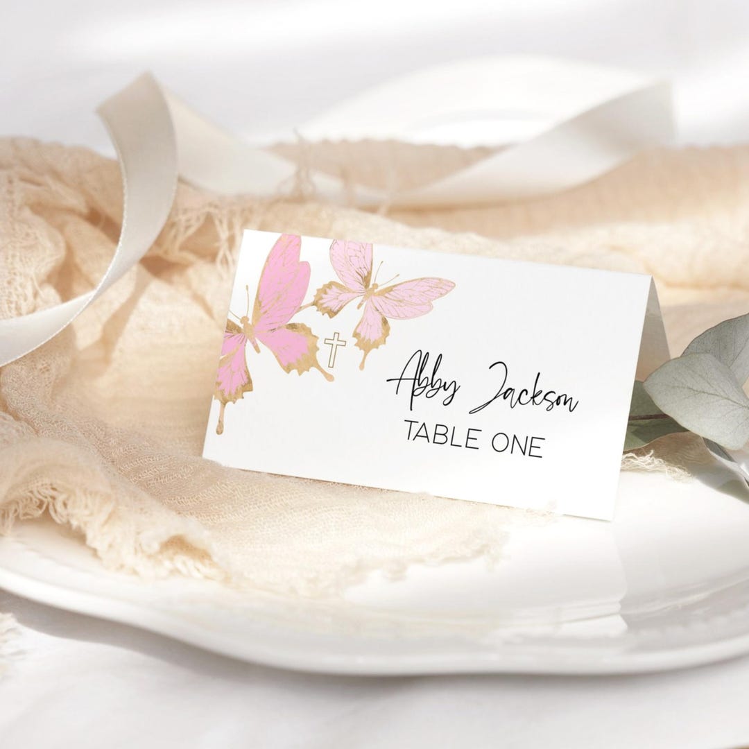 Butterfly Place Card Template, Pink Birthday Name Cards Printable ...