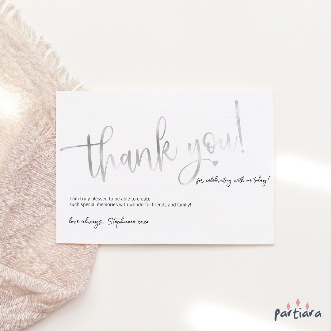 Adult Party Thank You Card Printable Birthday Thankyou Note Cards ...