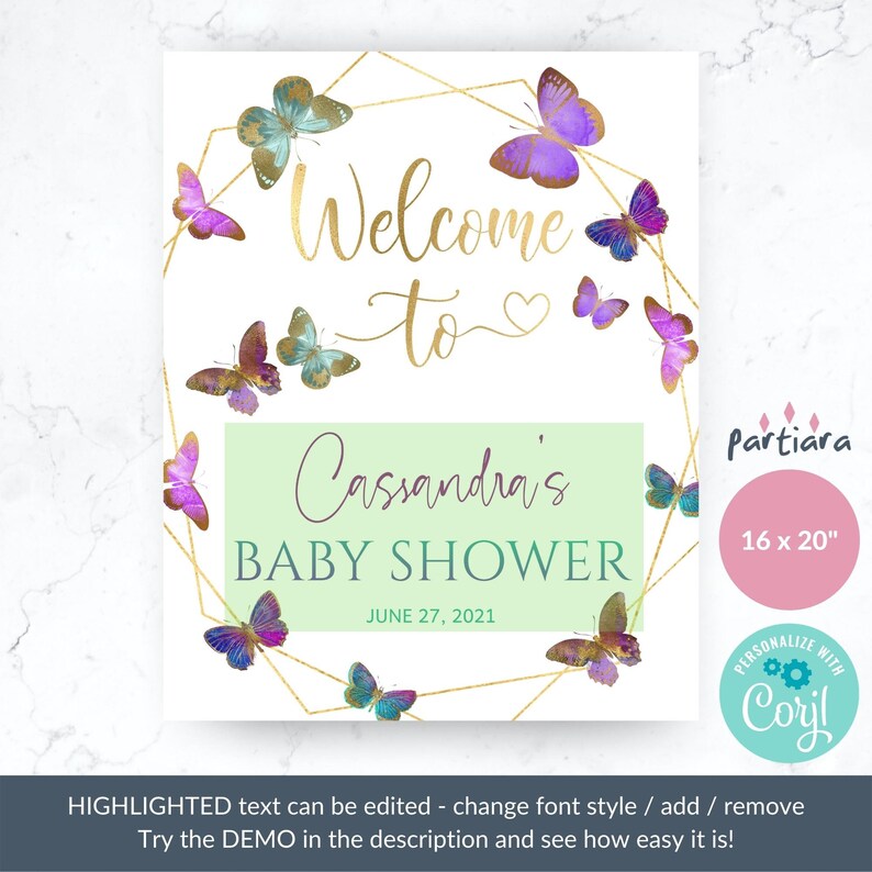 Editable Butterfly Welcome Sign Baby Shower Party Welcome - Etsy