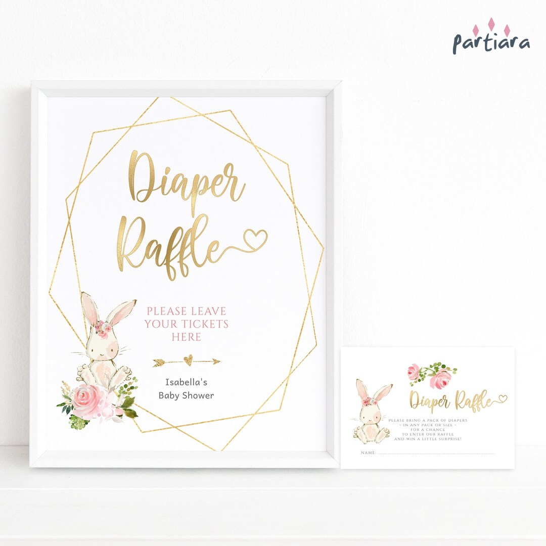 Bunny Diaper Raffle Game Sign Template and Raffle Ticket Set for Girls ...