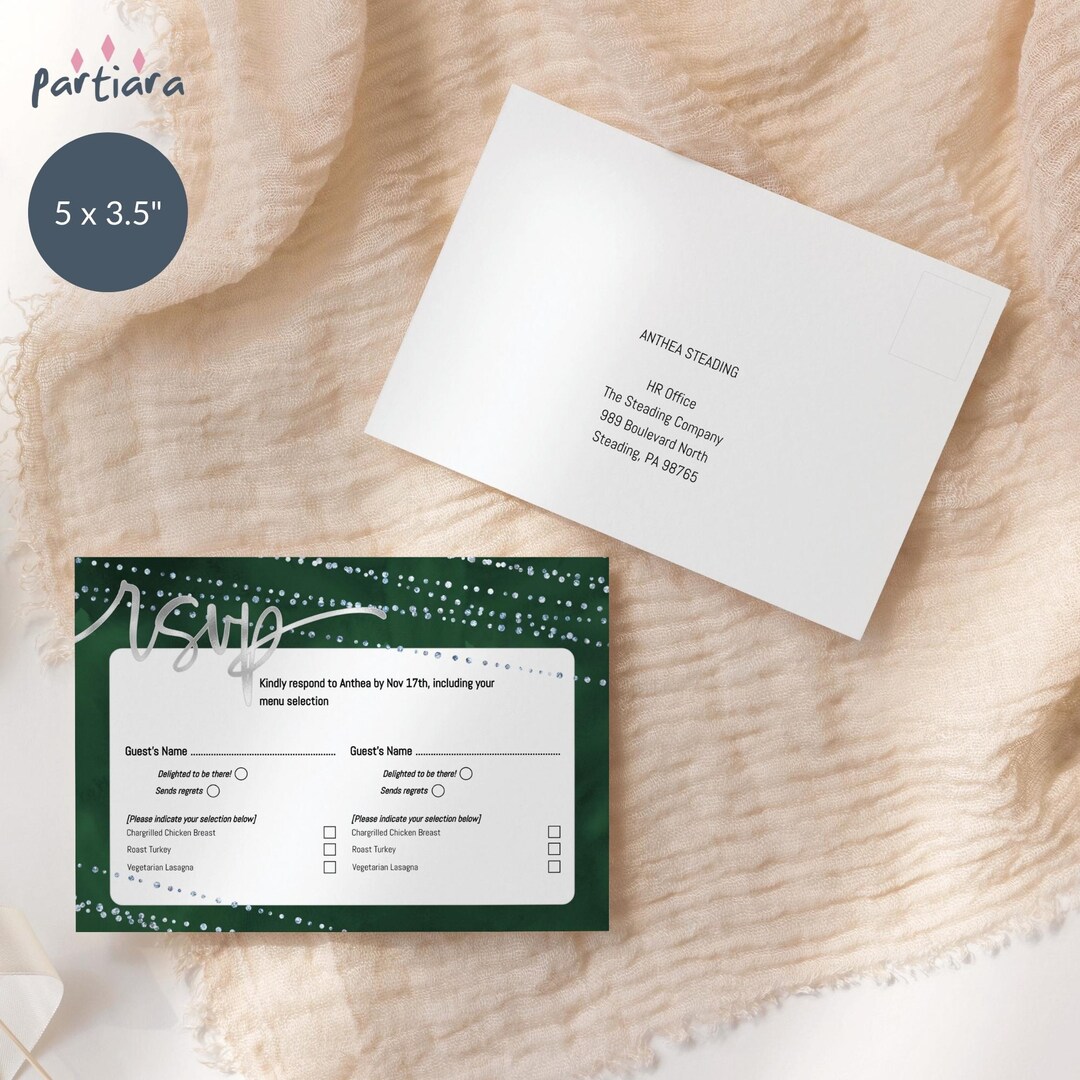 Christmas Party RSVP Postcard Template, Menu Selector Rsvps Emerald ...