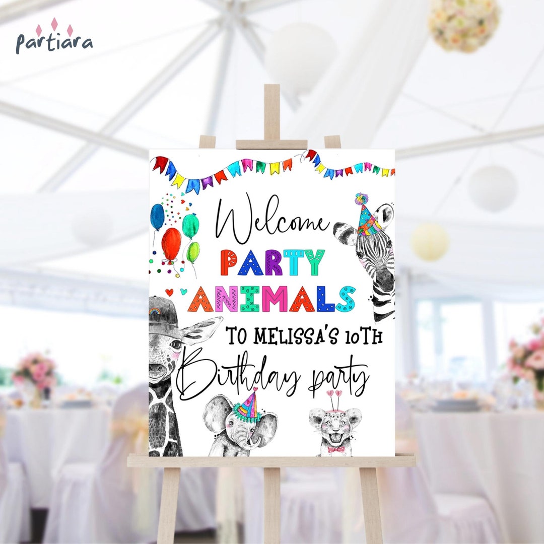 Welcome Party Animals Sign, Birthday Safari Animal Welcome Poster ...