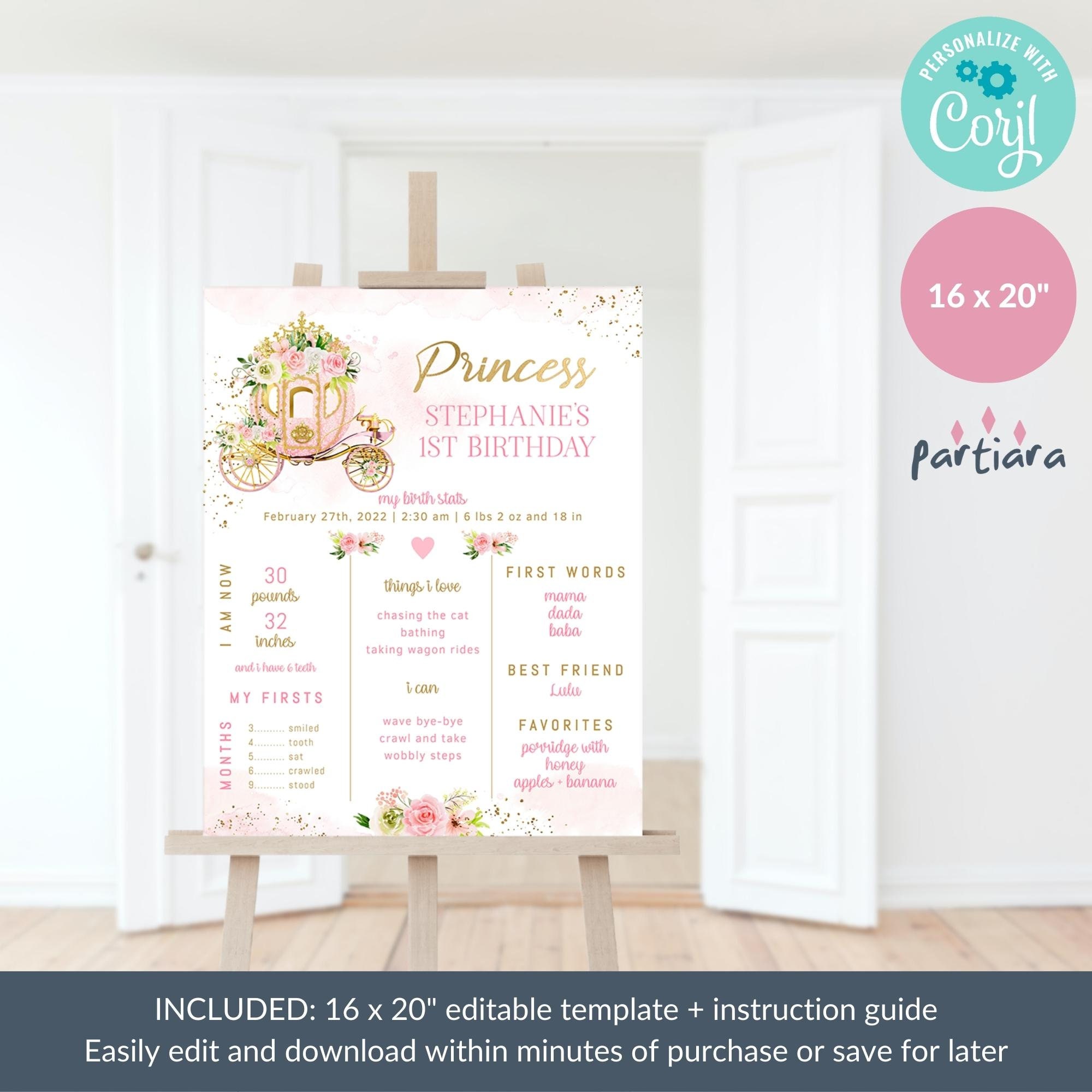 Princess Milestone Chart, 1st Birthday Fairytale Party Poster Decor ...