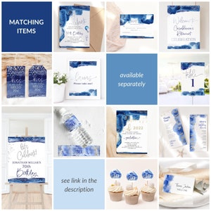 Editable Blue Gold Cupcake Toppers Adults Birthday Party Cake Decor ...