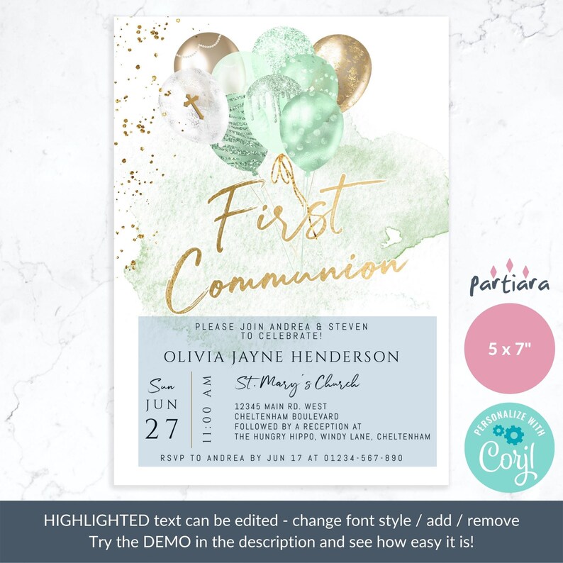 Editable Communion Invitation, First Holy Communion Party Invite ...