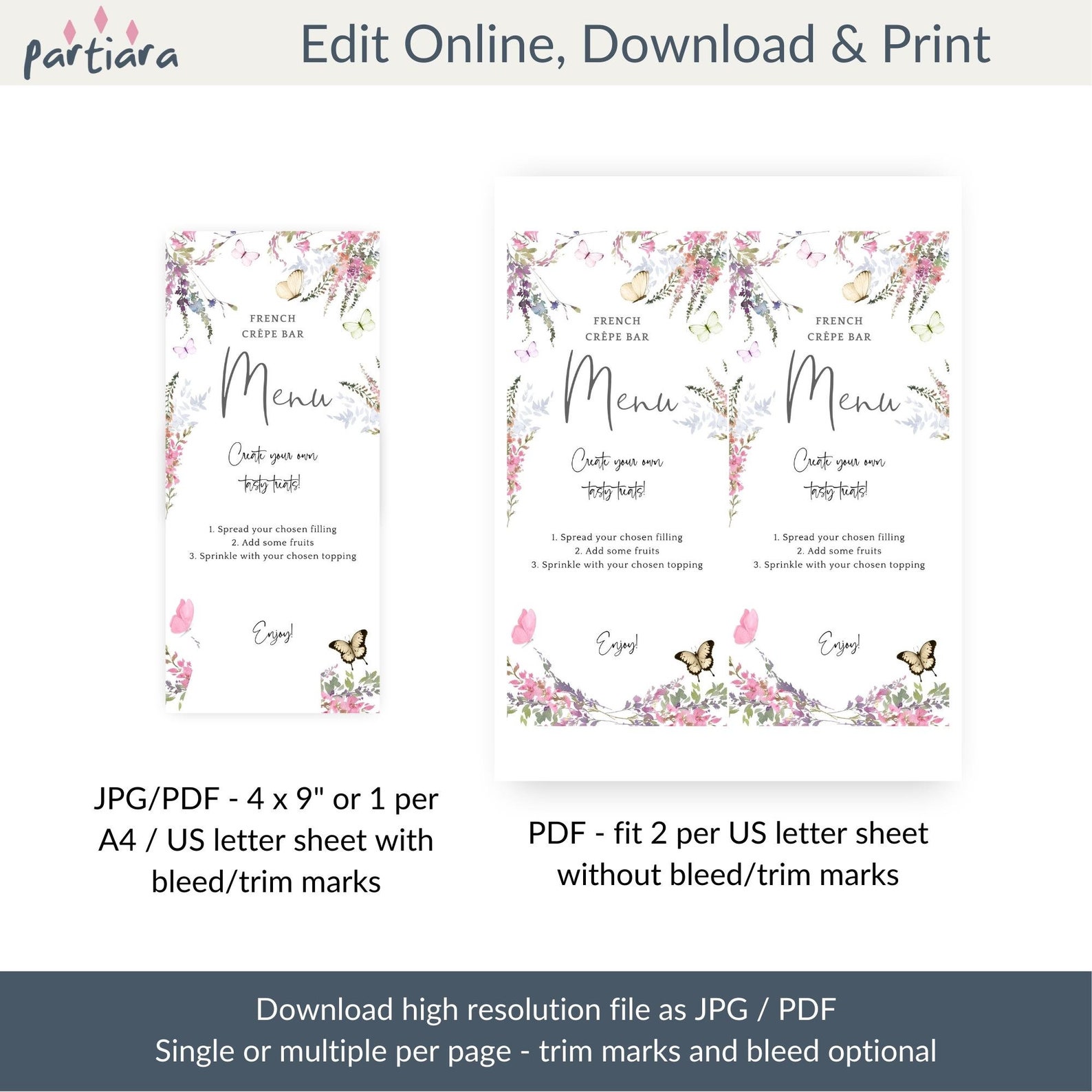 Wildflower Butterfly Menu Bridal Shower Butterflies Brunch - Etsy