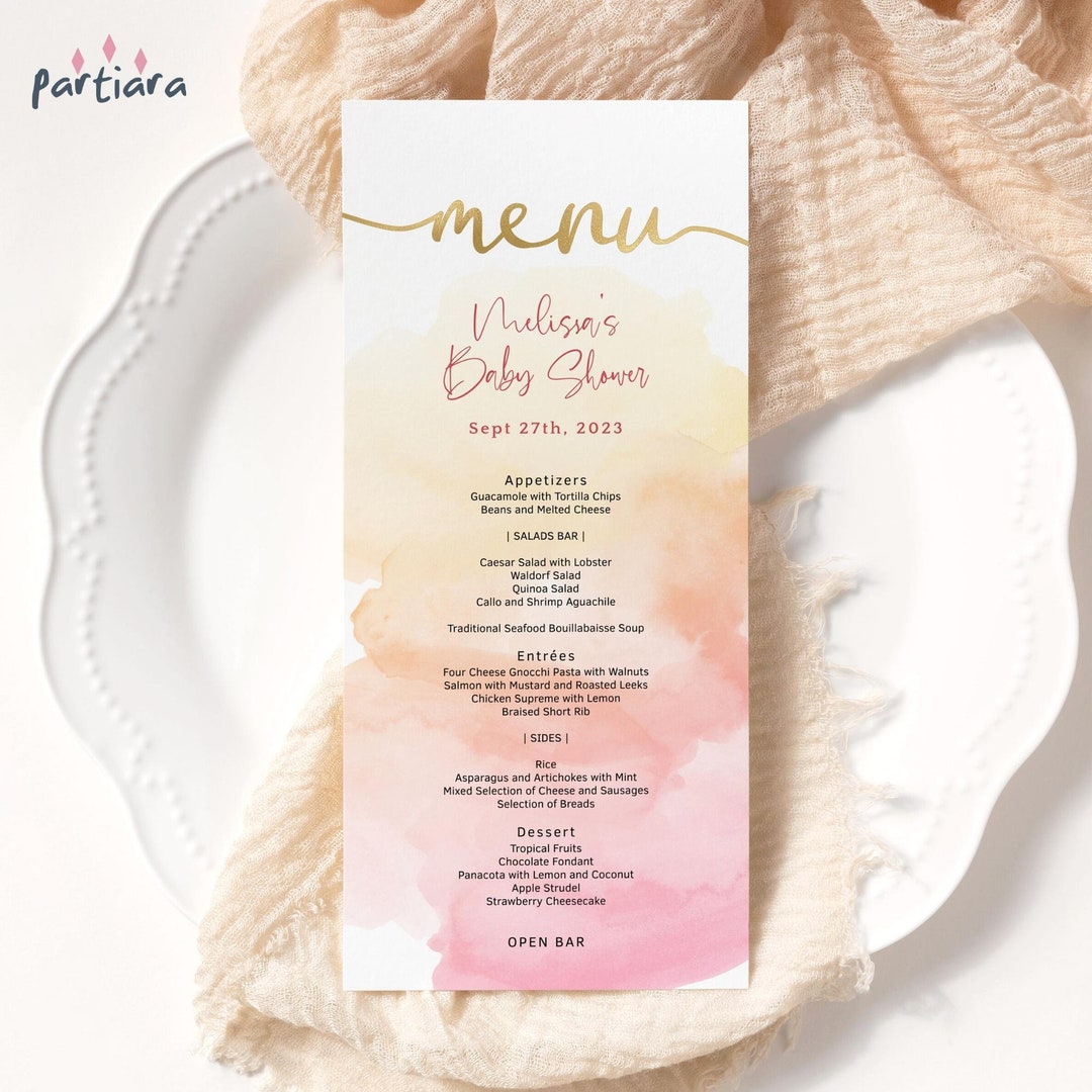 Sunshine Menu Template, Birthday Brunch Table Menus Printable, Summer ...