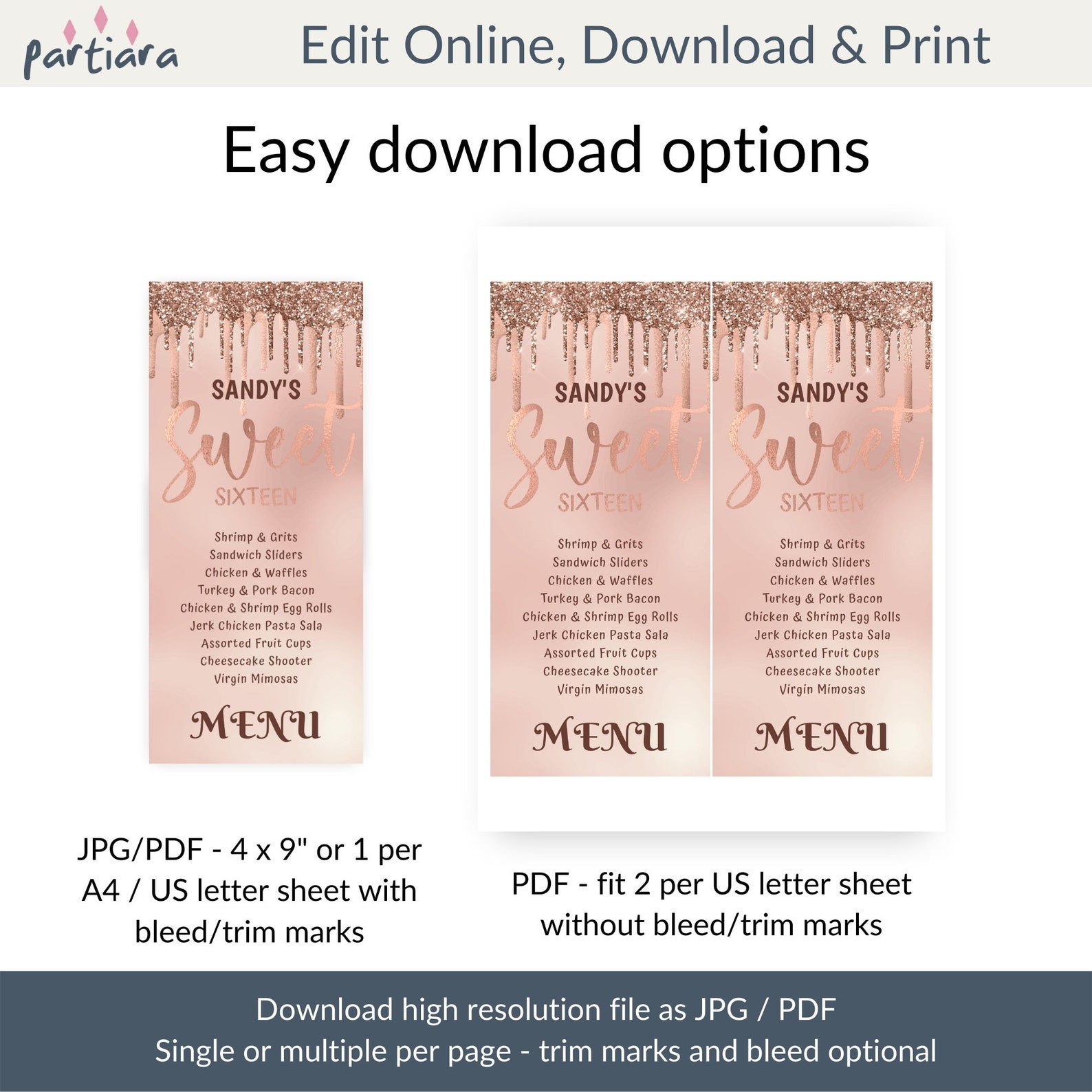 Sweet 16 Birthday Menus Printable Rose Gold Blush Pink Dinner - Etsy