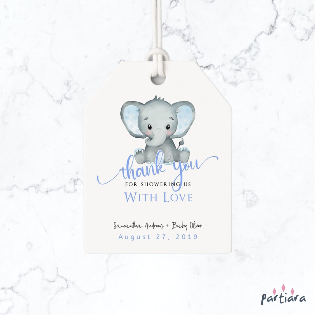 Baby Elephant Tag Favor Gifts Thank You Label Boy Baby Shower Party ...