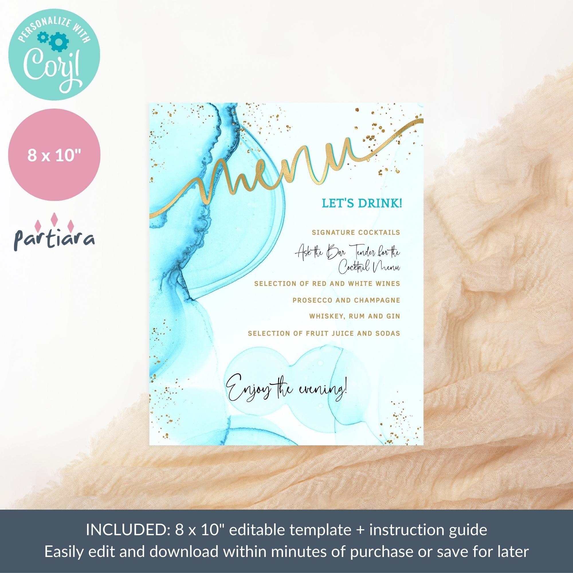 Sky Blue Menu Sign Template, Pool Party Buffet Menus Printable, Teen ...
