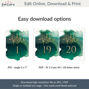 Emerald Green Table Numbers, Greens Gold Birthday Party Tables Decor ...