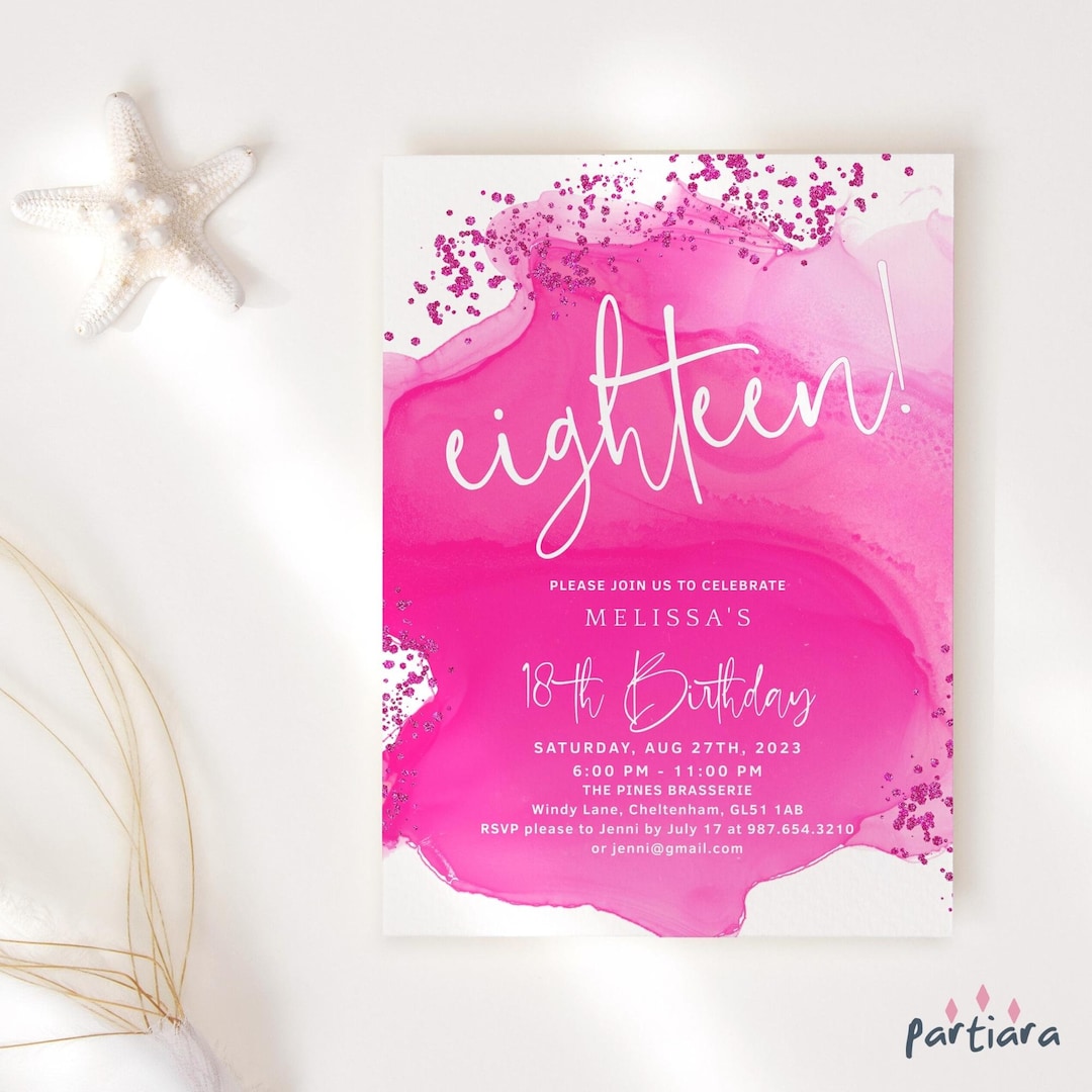 18th Invitations Birthday Disco Dance Party Invites Hot Fuchsia Pink ...