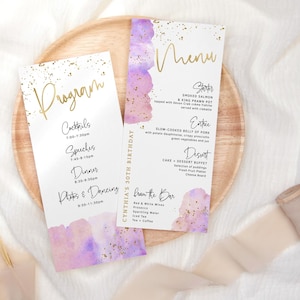 Editable Birthday Program Template, Pink Purple Party Table Menus With ...