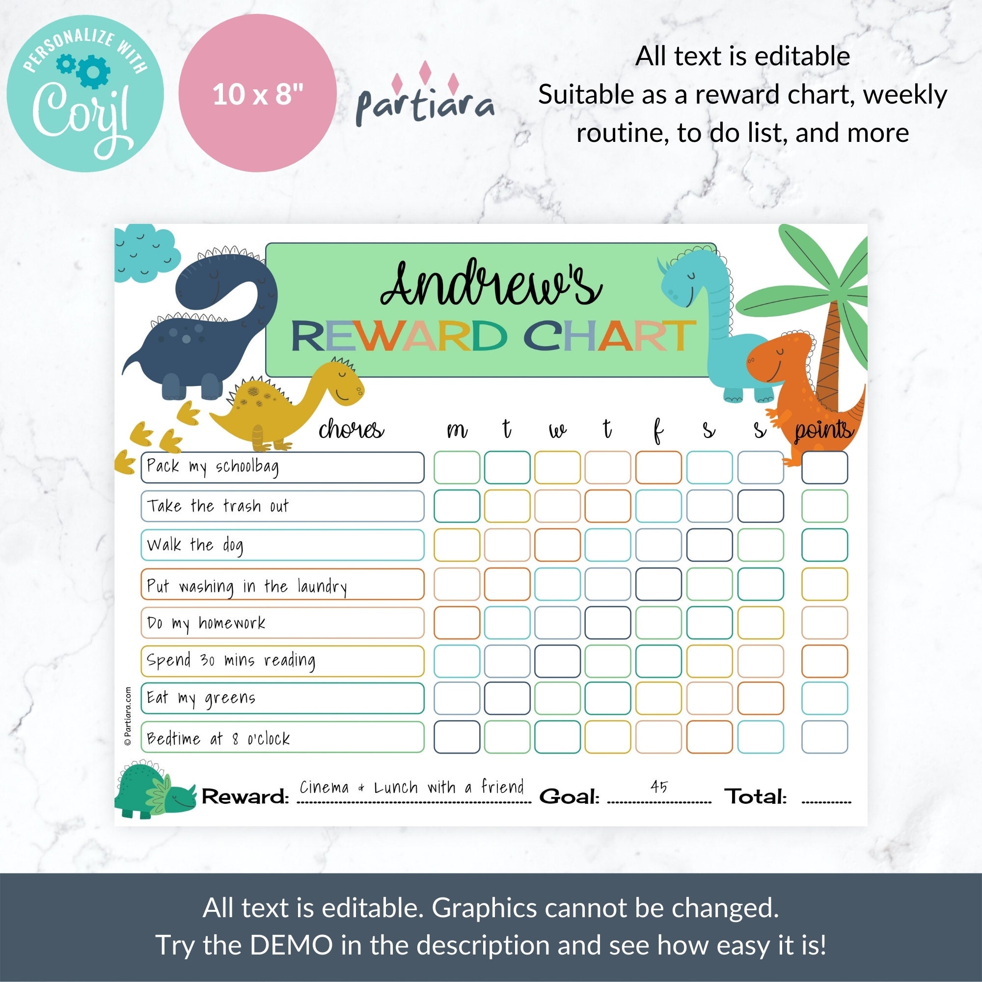 Boy Reward Chart Printable Dinosaur Theme Chores Chart - Etsy