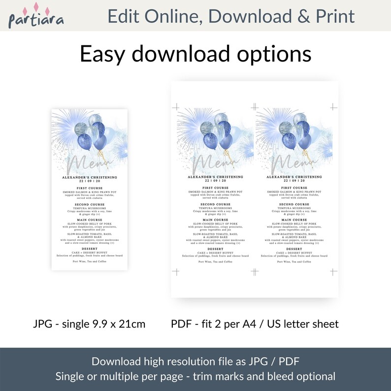 Boy Baptism Menu Card Template, Baby Christening Table Menus Printable ...