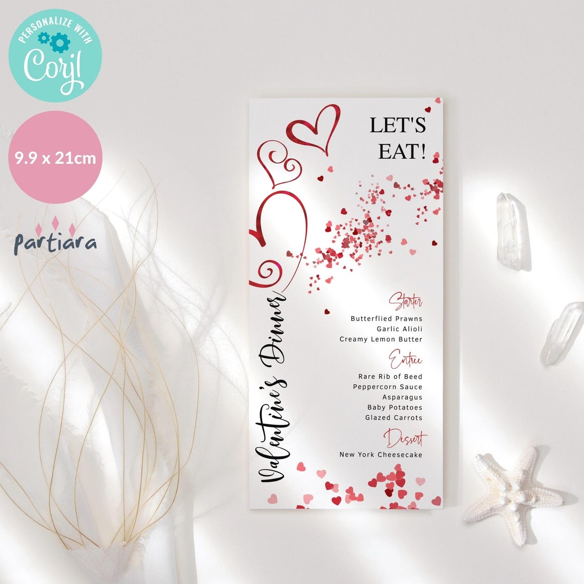 Valentines Day Menu Printable Red Hearts Dinner Party Menus - Etsy