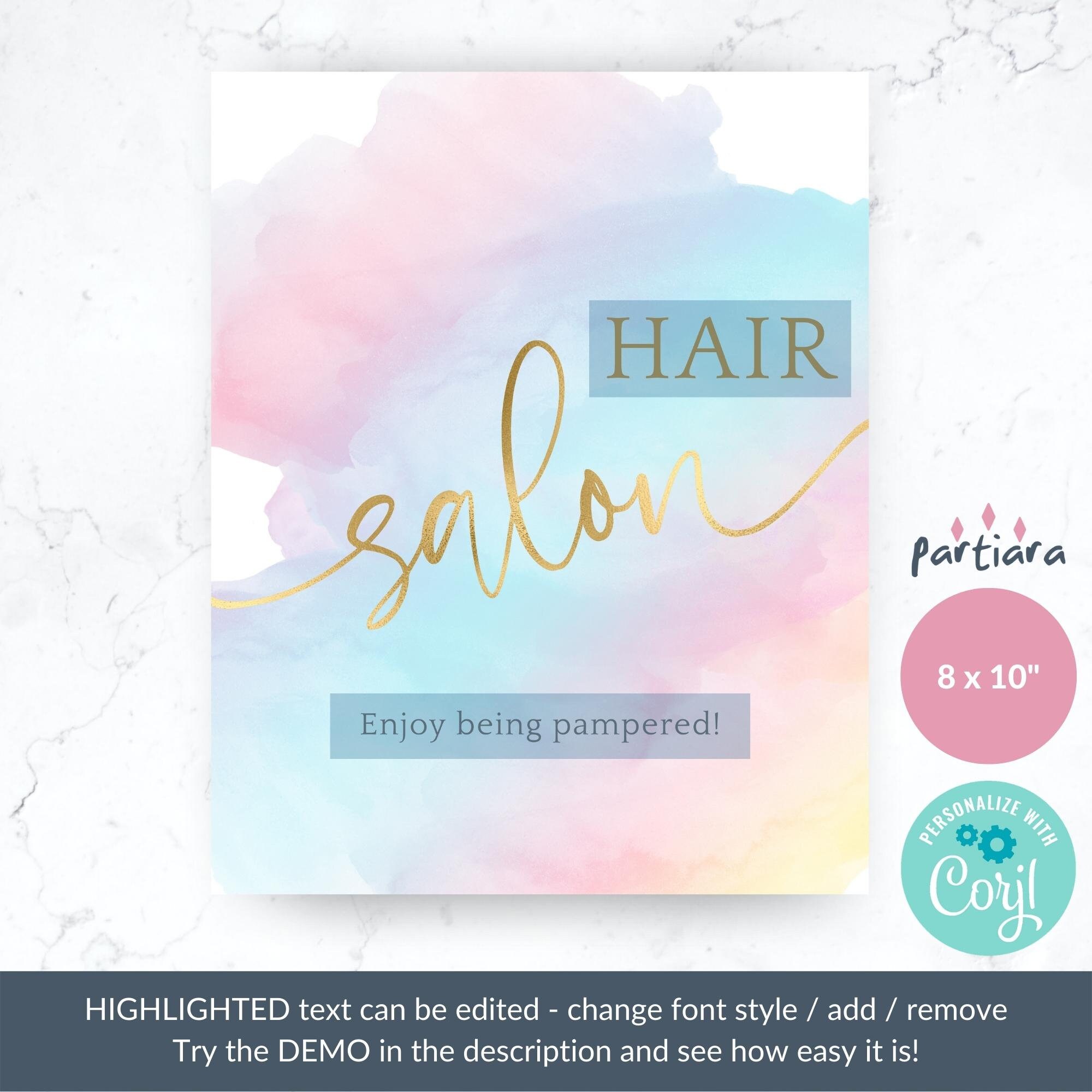Girl Pamper Party Sign, Rainbow Hair Salon Table Poster Decor Printable ...