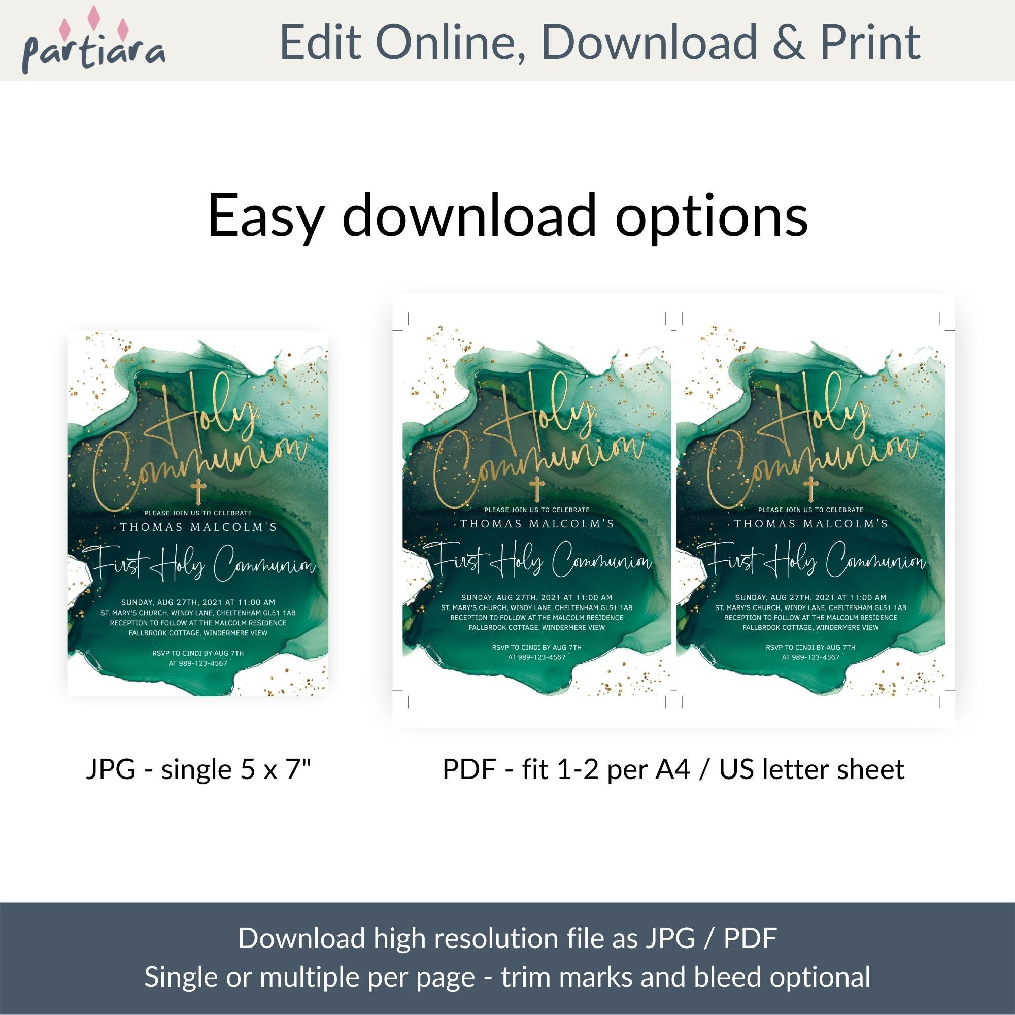 Emerald Green Communion Invitation Printable Boy or Girl's - Etsy