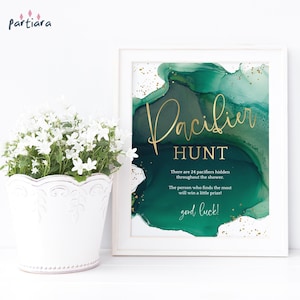 Emerald Baby Shower Game Pacifier Hunt Table Poster Printable, Boy Girl ...
