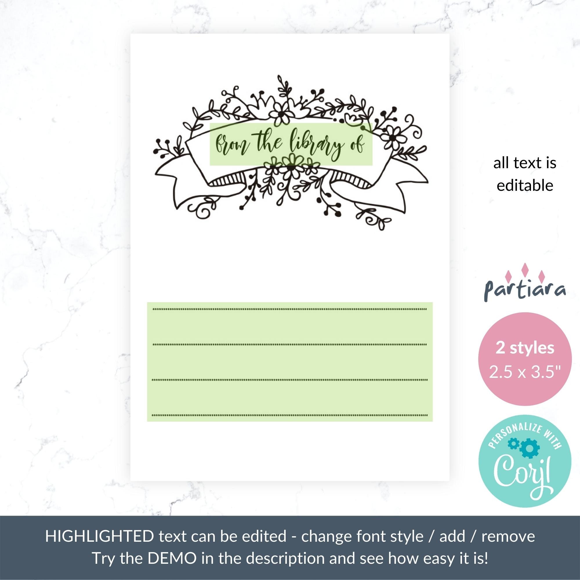 Editable Book Plate Sticker Labels Printable Book Labels - Etsy