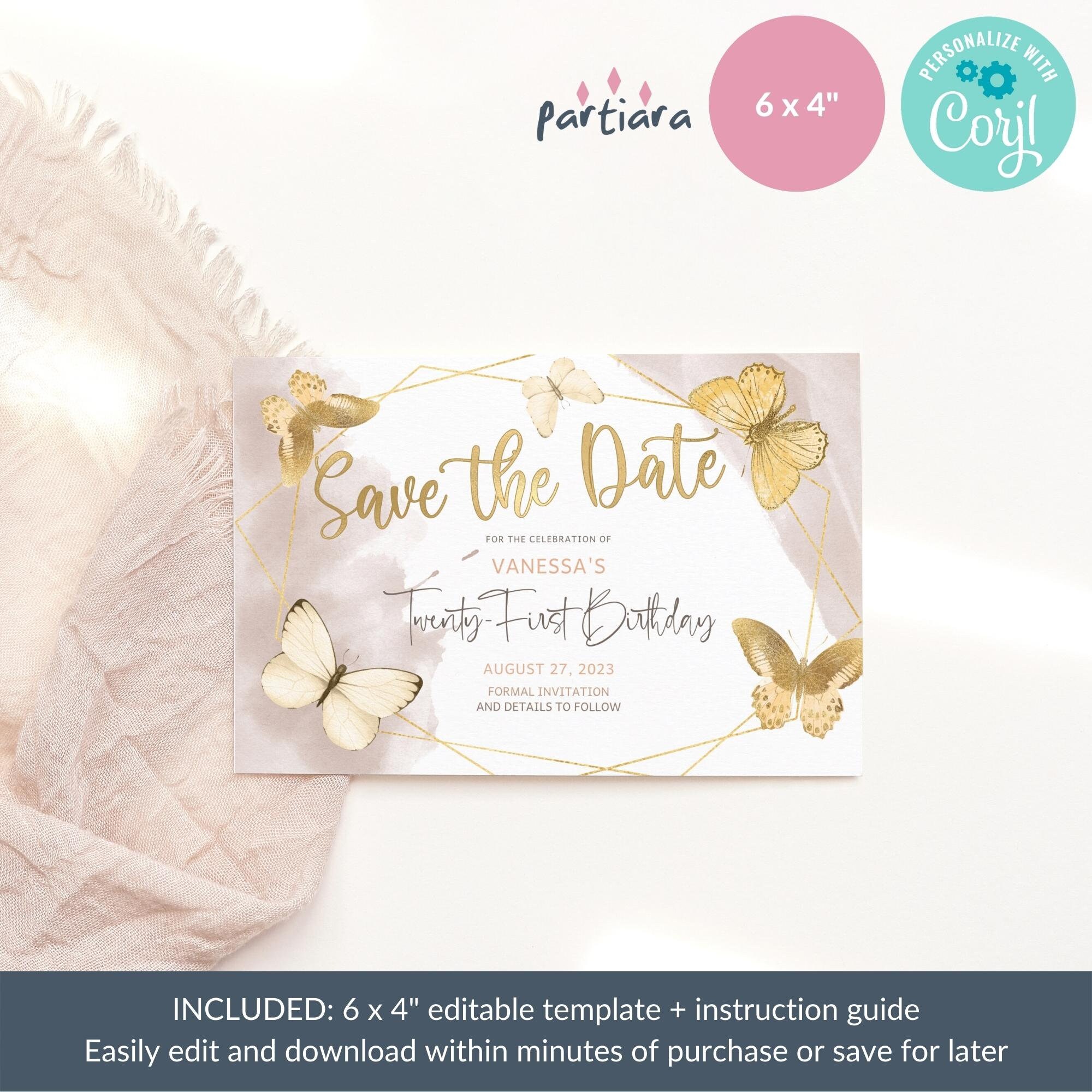 Editable Save the Date Birthday Card Butterfly Party Save the - Etsy