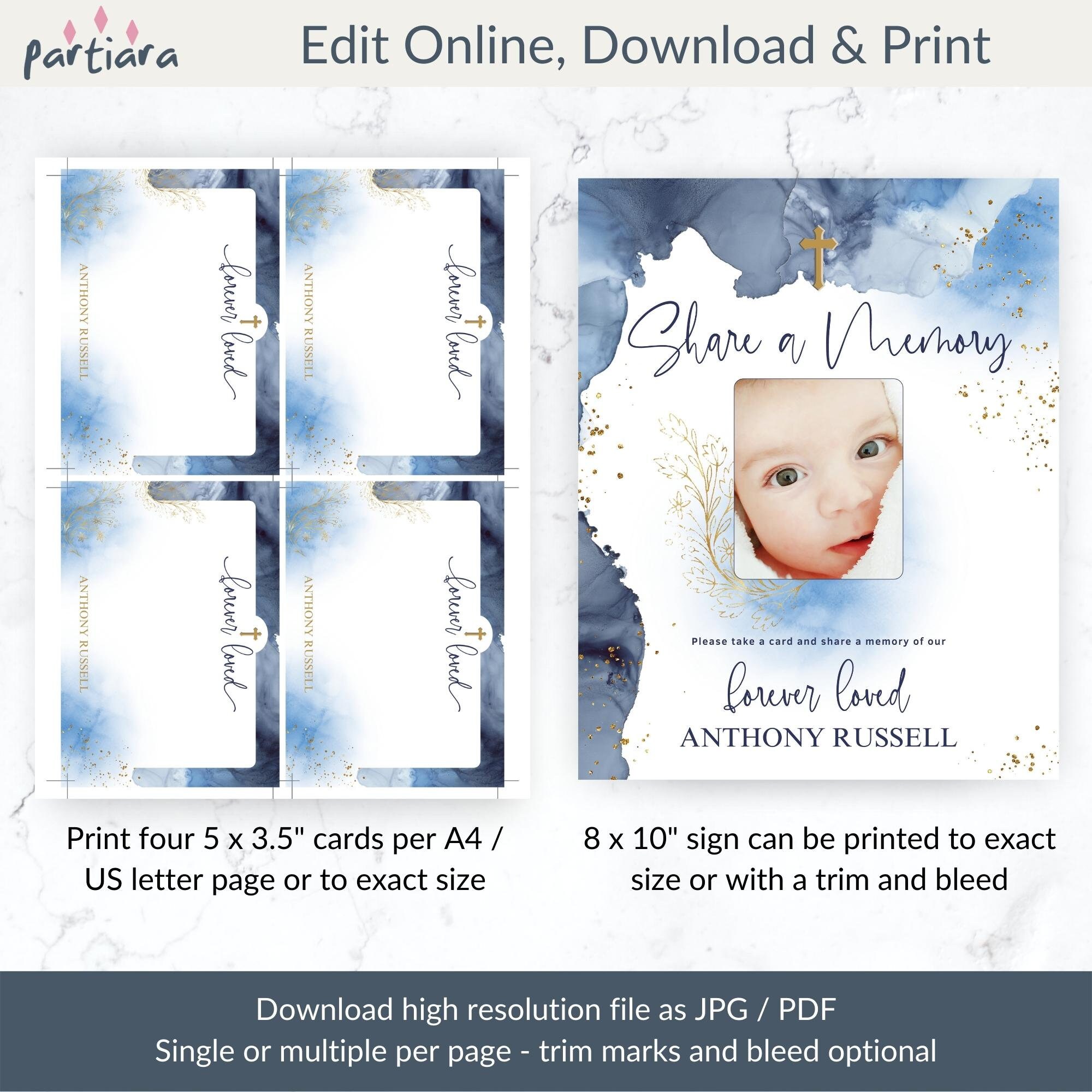 Baby Memorial Share a Memory Sign and Notecard Set Boys - Etsy