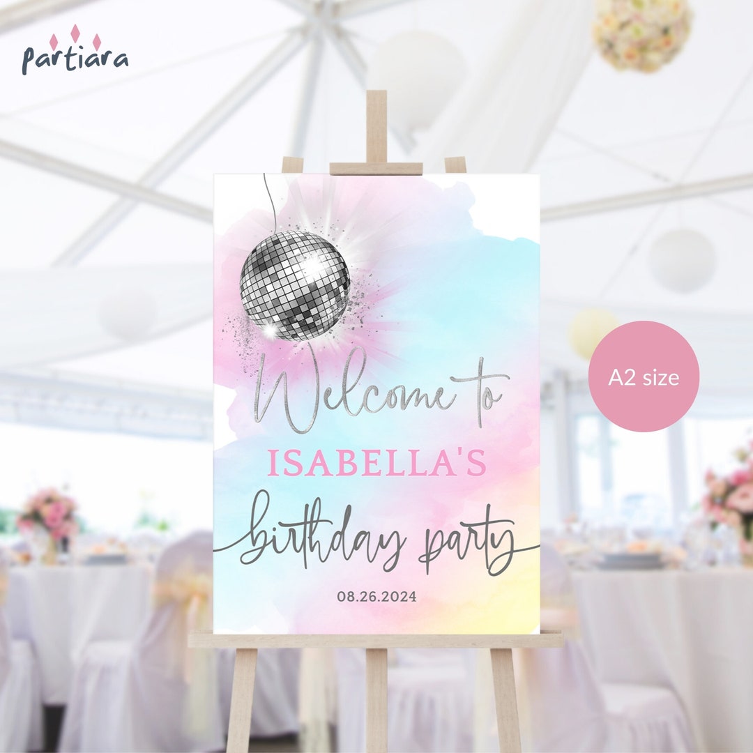 Teen Girls Disco Welcome Sign, Rainbow Party Welcome Poster Printable ...