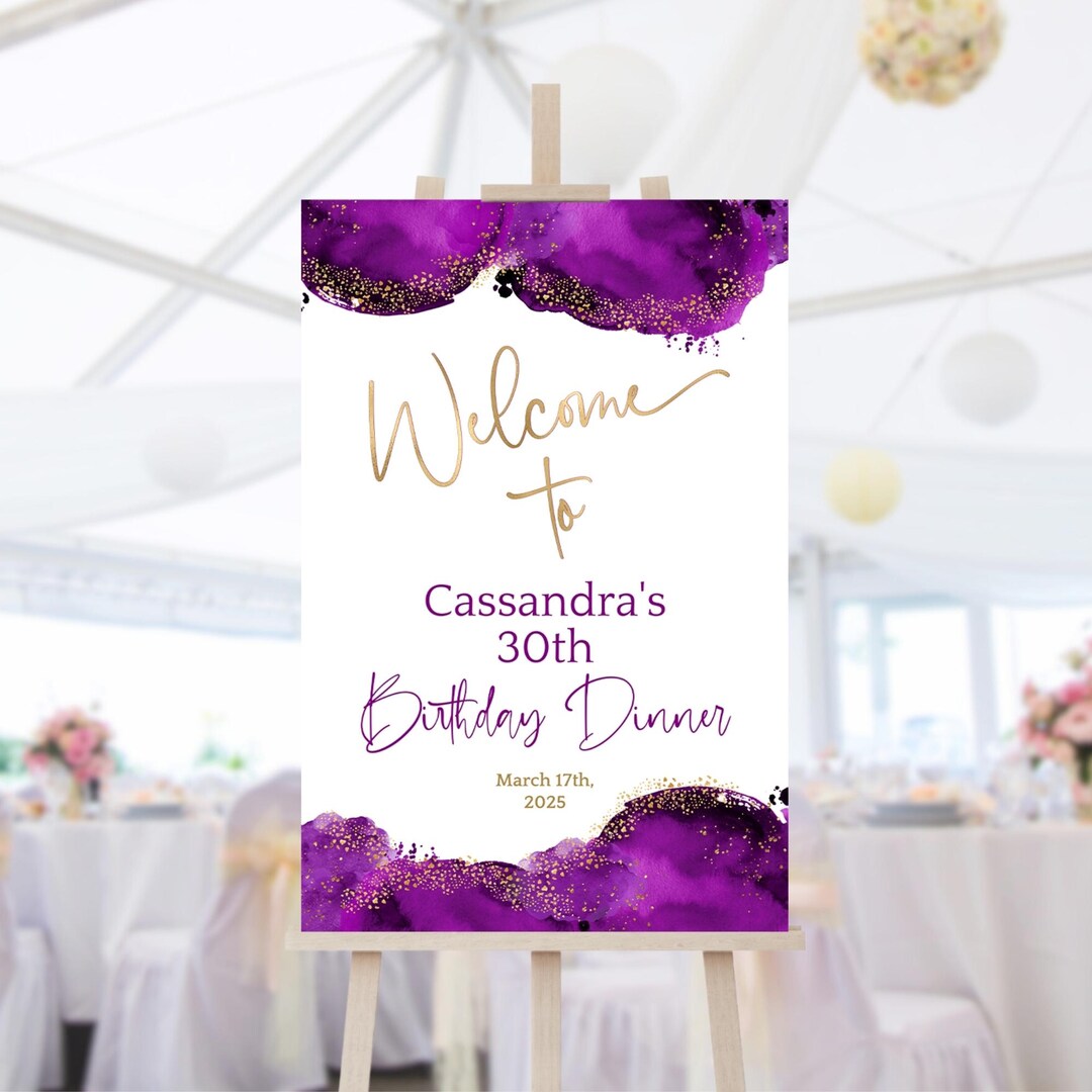 Purple Birthday Welcome Sign Template, Ladies Dinner Party Welcome ...