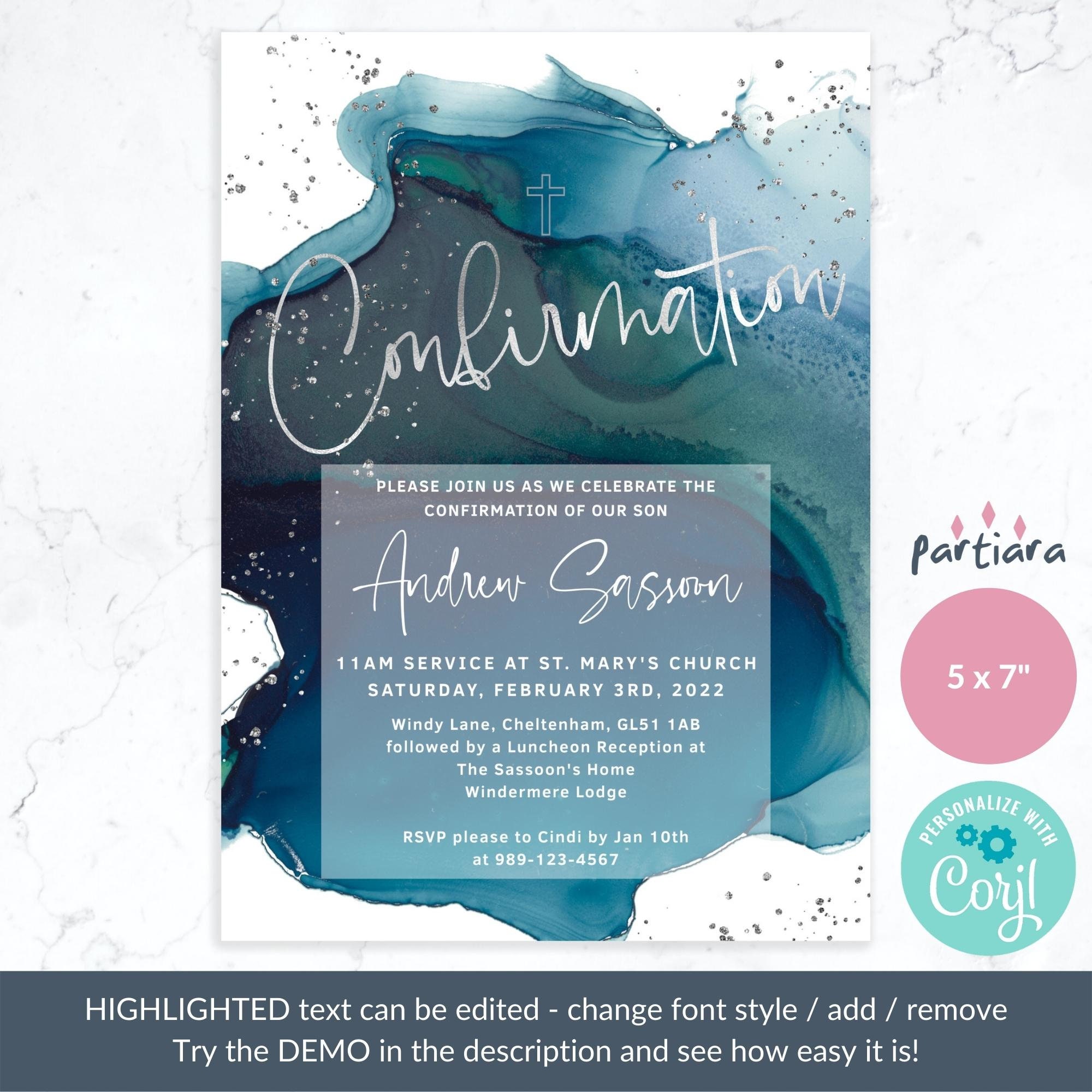 Blue Silver Confirmation Invitation Printable Boy Girl - Etsy