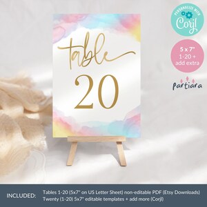 Rainbow Table Number Cards Printable Girls Birthday Party Tables Decor ...