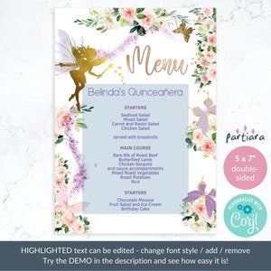 Butterfly Fairy Menus Girls Birthday Party Table Menu and Program Card ...