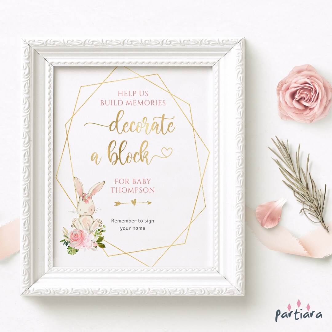 Bunny Decorate a Block Sign, Baby Shower Block Decorating Games Table ...